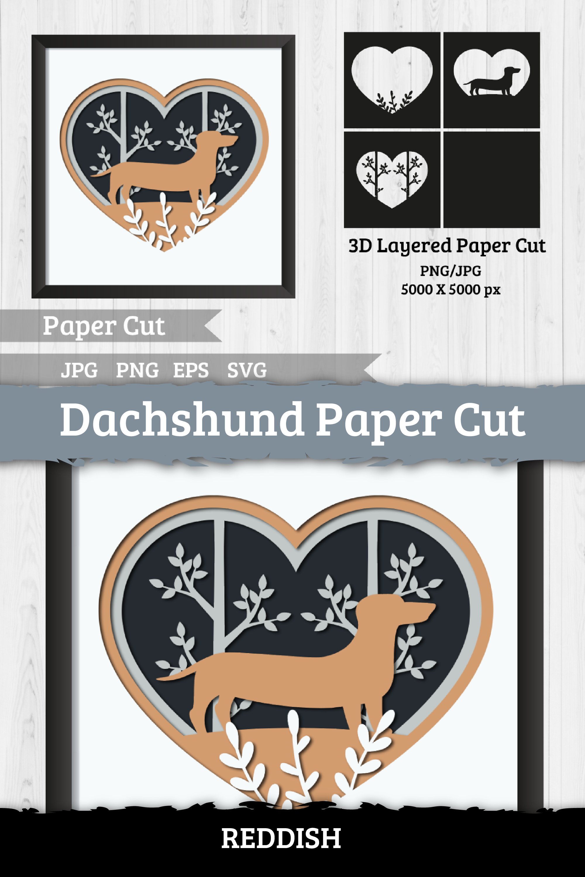 Dog shadow box, dachshund SVG, 3d papercut SVG, (1303706)