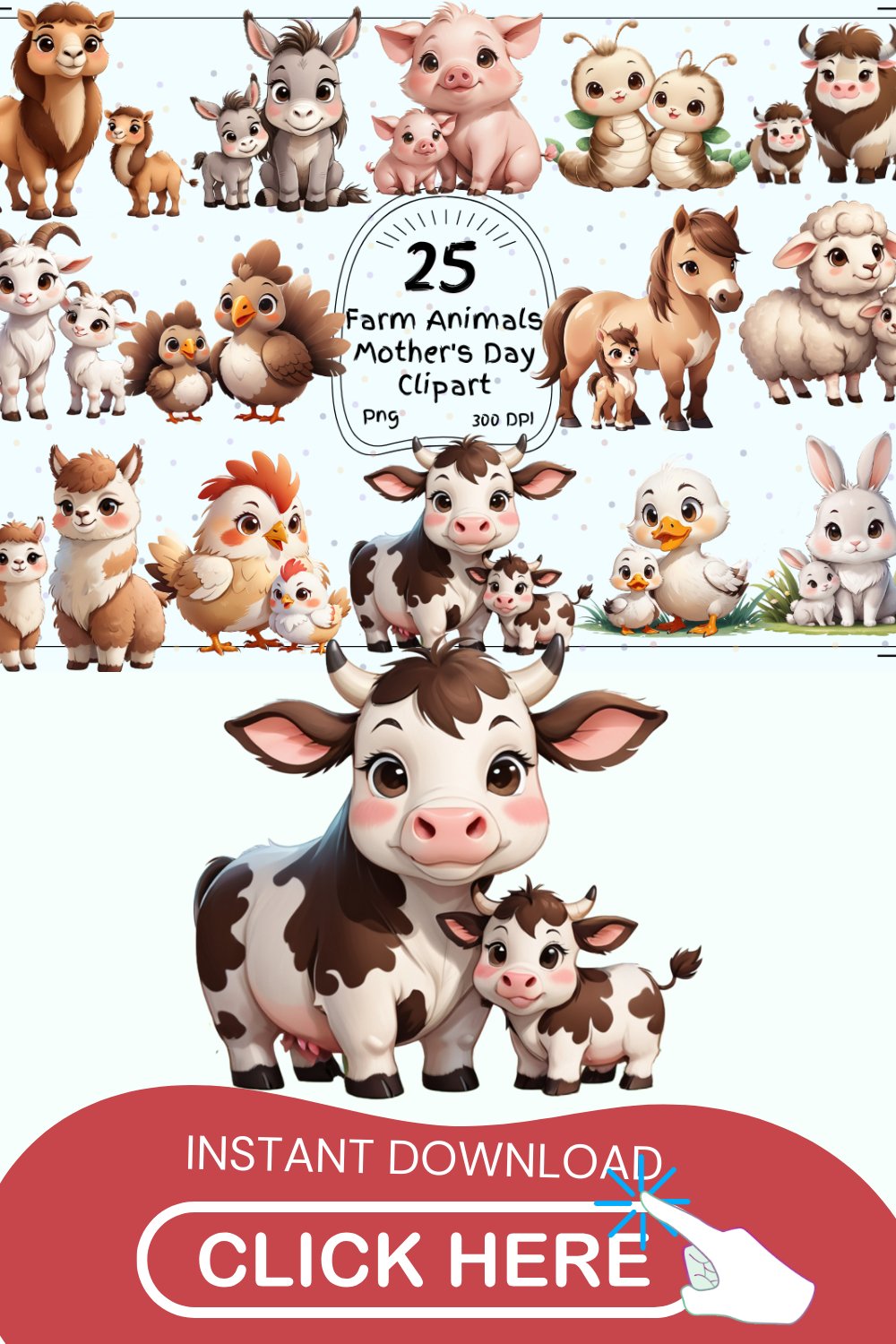 35 Mother's Day Farm Animal Moms Clipart