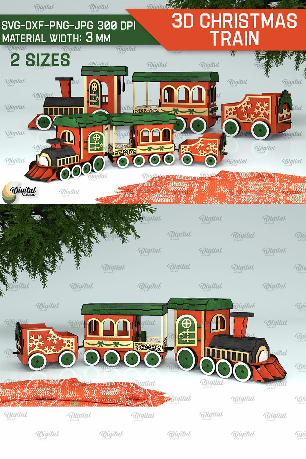 3D Christmas Train Laser Cut Design. Christmas Decor SVG
