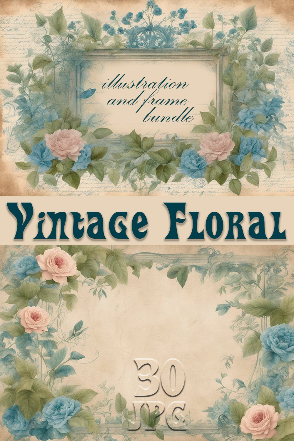 Vintage Floral Illustrations and Frames Bundle
