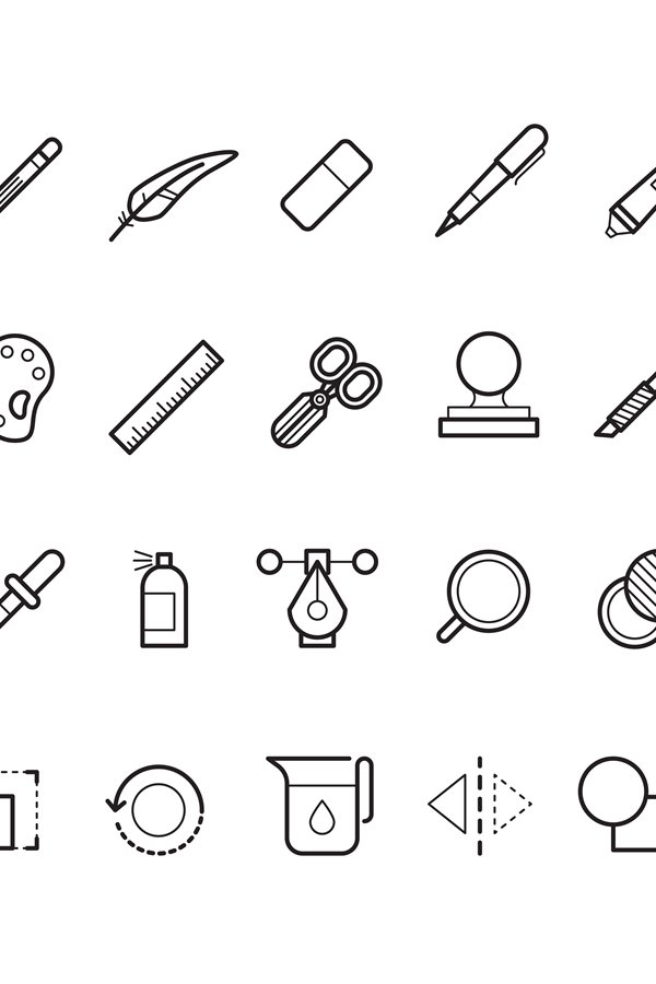Drawing, design tools vector line text editor icons set for