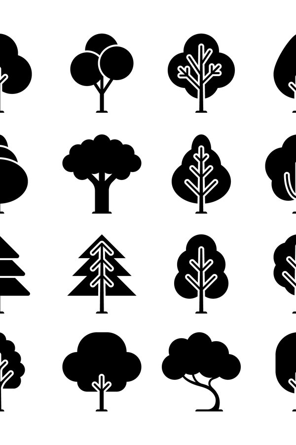 Vector black tree icons set