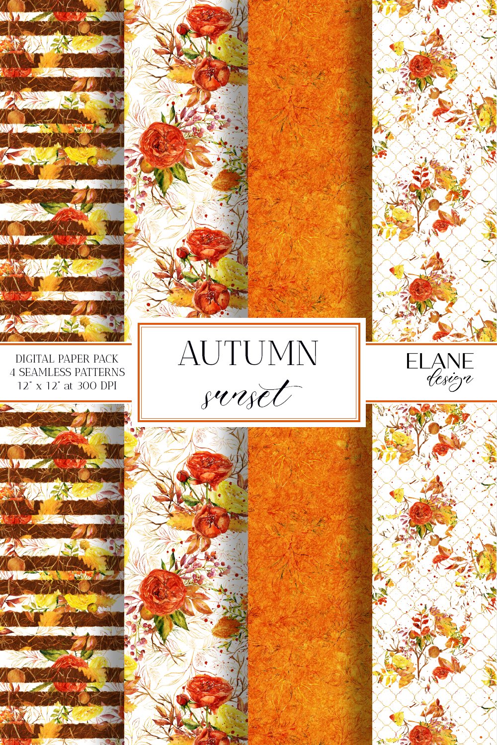 Autumn Floral Digital Paper, Fall Colors Seamless (4622533)