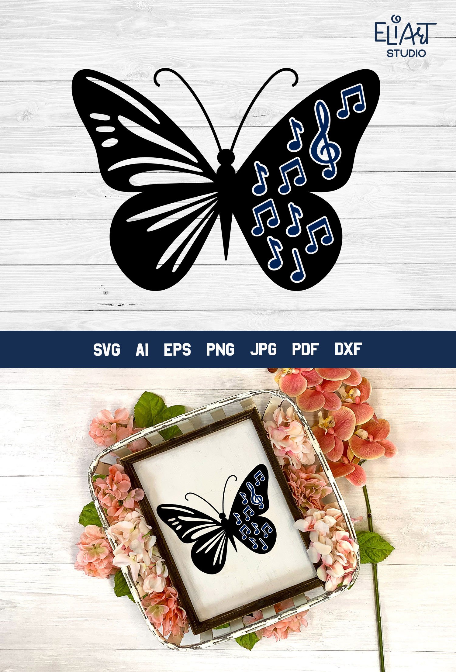 Butterfly SVG Design | Butterfly PNG with Music Notes