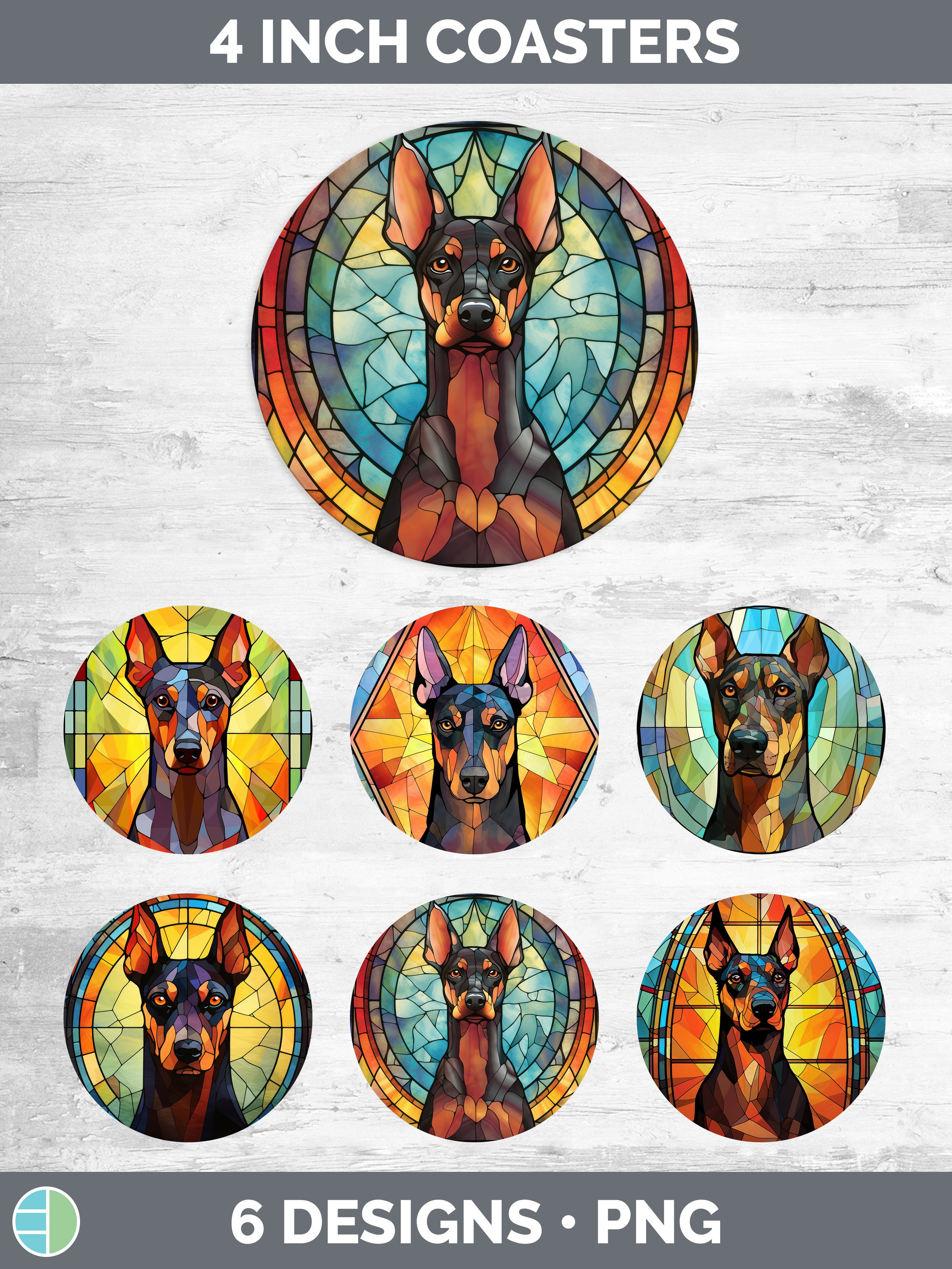 Stained Glass Doberman Pinscher Dog Round Coaster | Sublimat