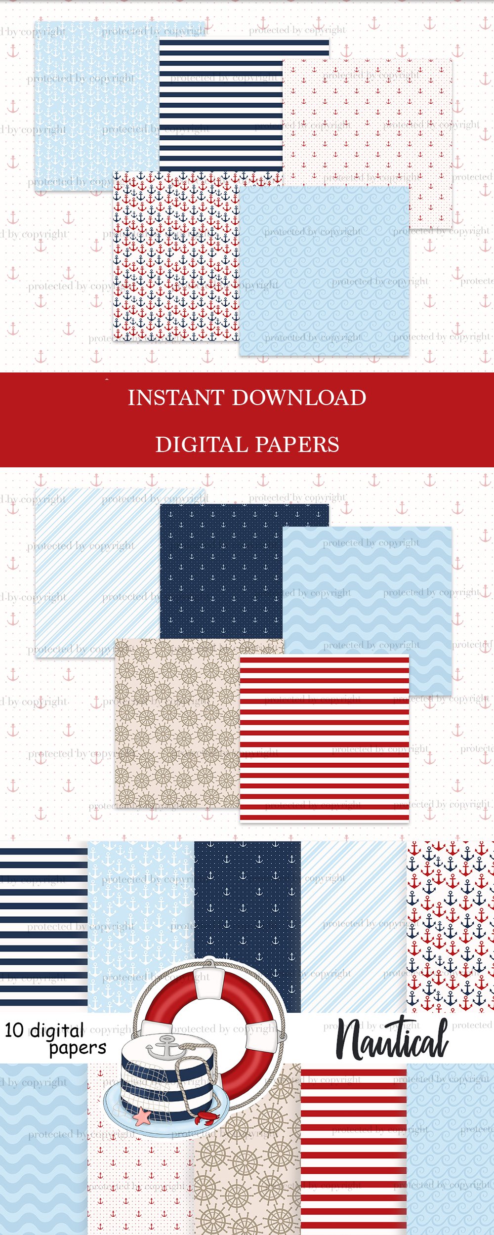 Nautical Digital Paper | Anchor Pattern