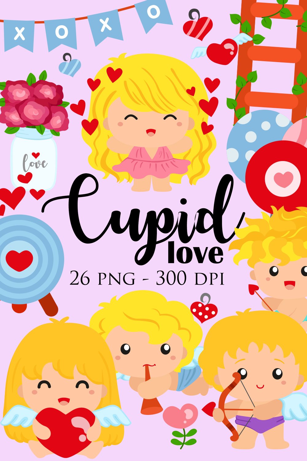 Cute Cupid Kids Love Valentine Angel Illustration Clipart