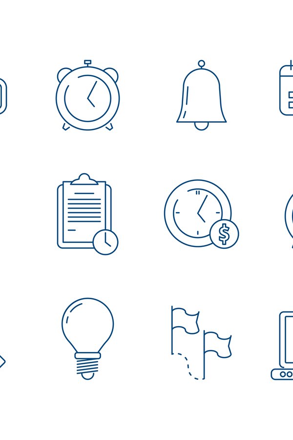 Management icon. Time save planning completed work productiv