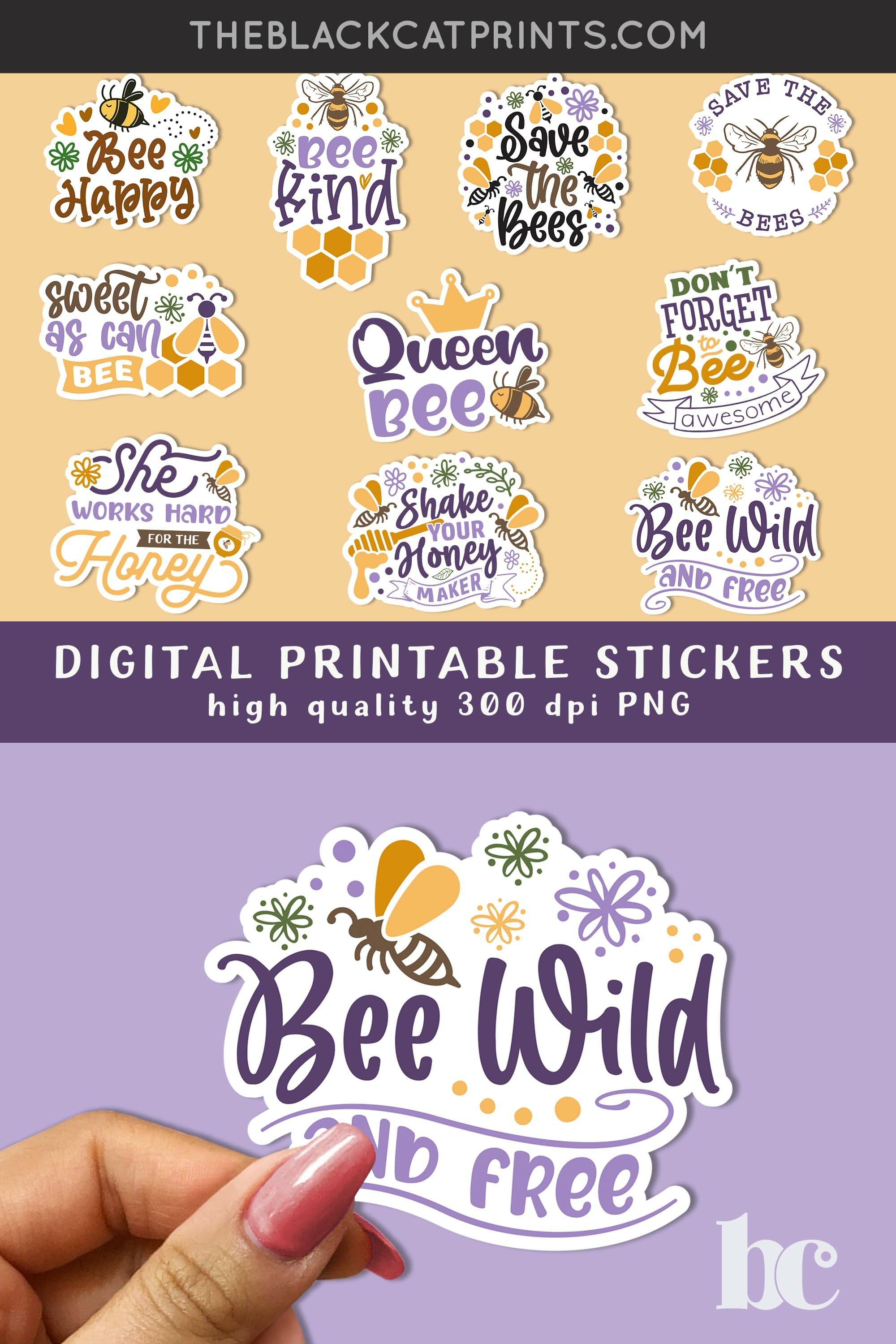 Printable Bee Stickers | Honey & Bee Sticker Pack | Bee PNG