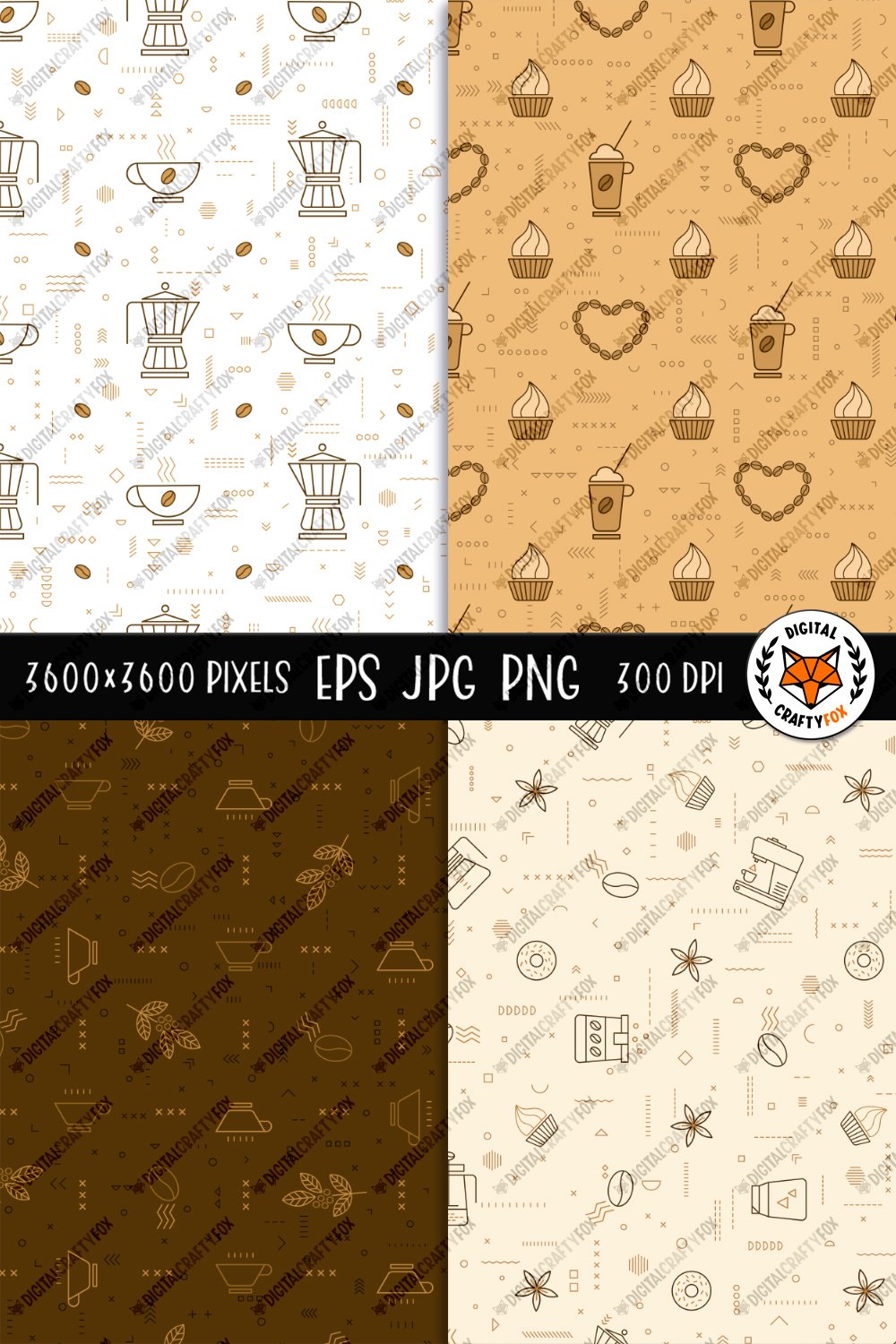 Coffee Seamless Patterns, Coffee Digital Paper Bundle