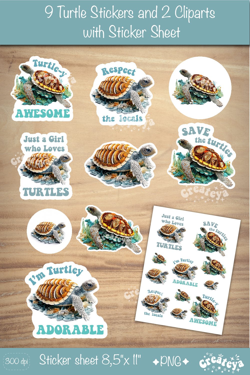 Turtle stickers Bundle Funny Sticker Printable sticker sheet