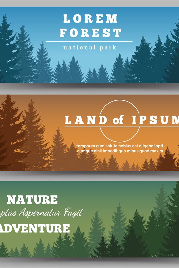 Green pines forest banners