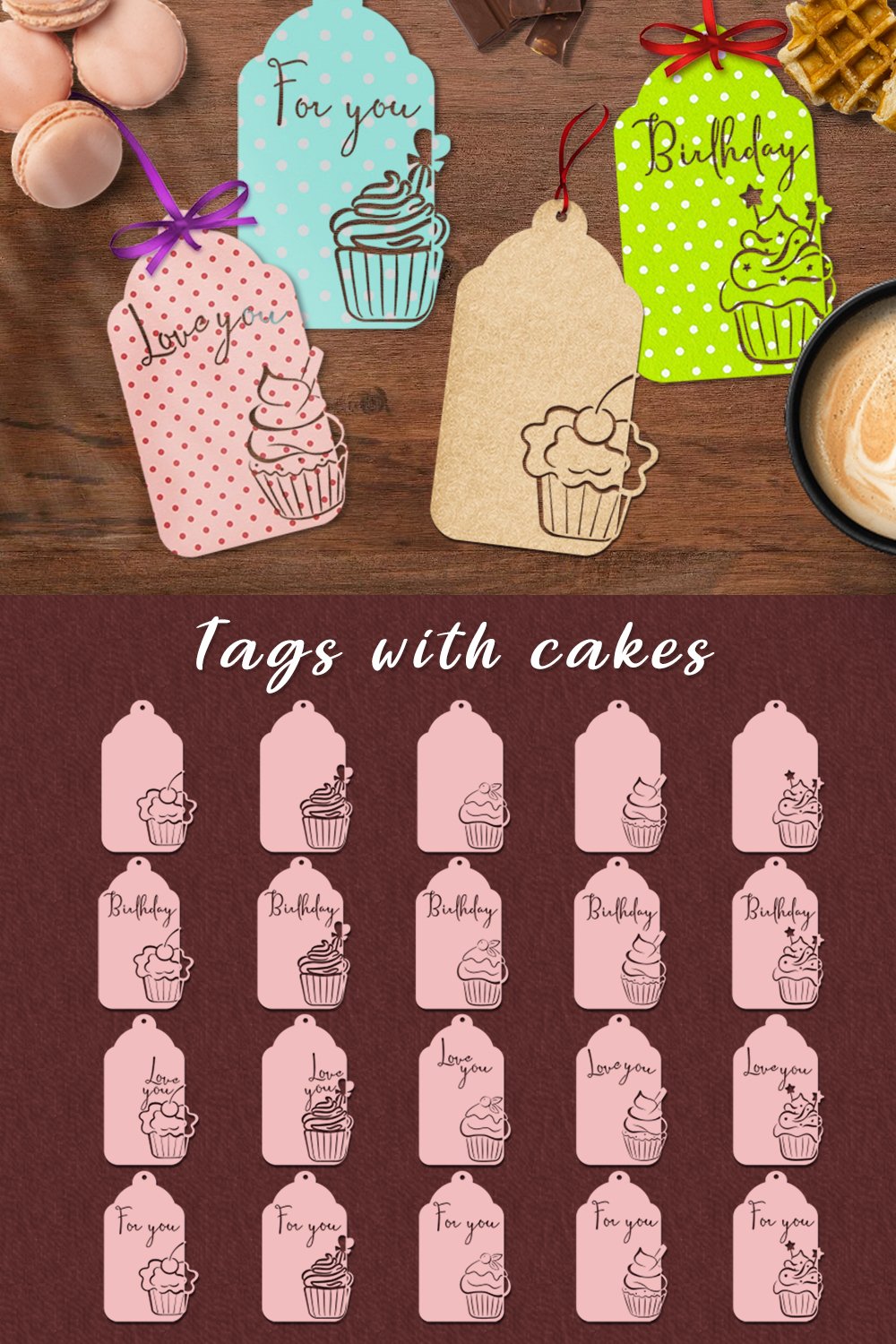 Tags with cakes. File for cutting