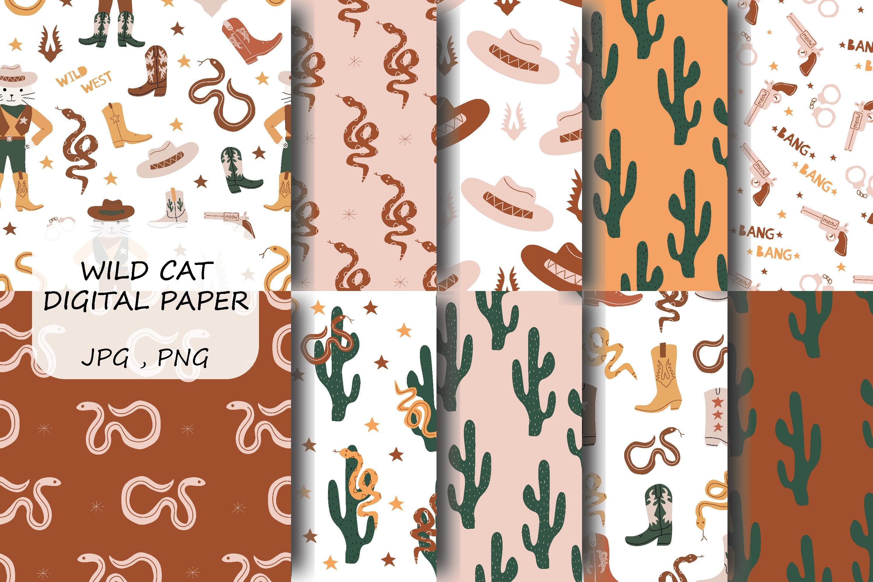 WILD CAT DIGITAL PAPER SEAMLESS PATTERNS