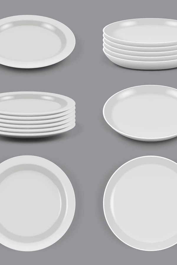 Ceramic plates. Realistic dishes for food kitchen utensils b