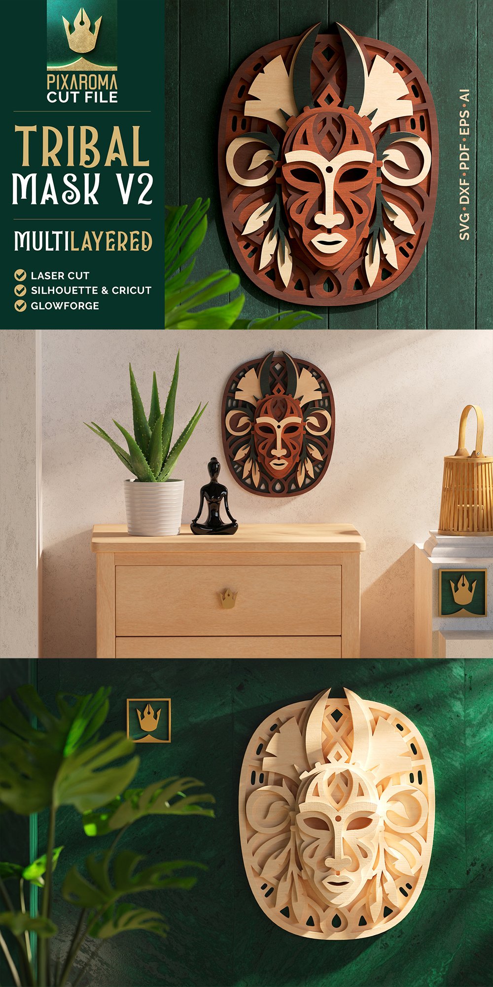 Tribal Mask V2 3D Layered | Ethnic Wall Art