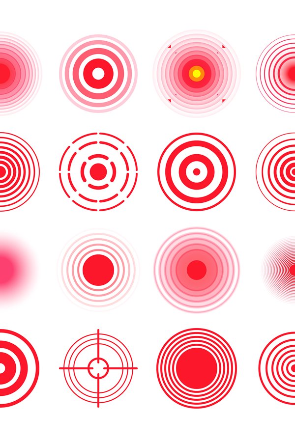 Red pain circle. Painful target mark, pain area circles and