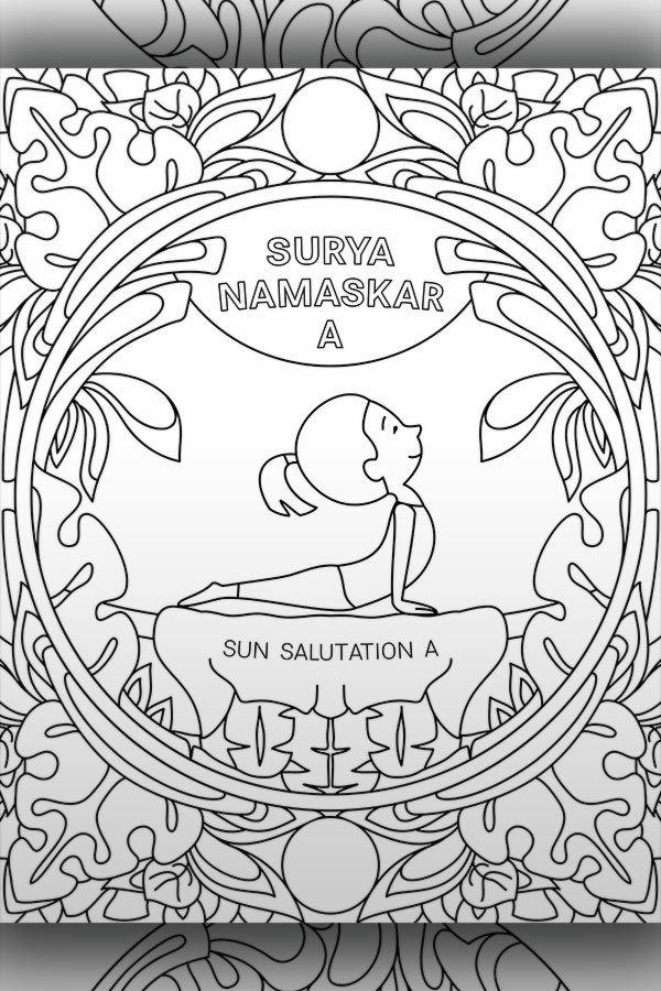 Yoga Sun Salutation A coloring book. Surya Namaskar asanas
