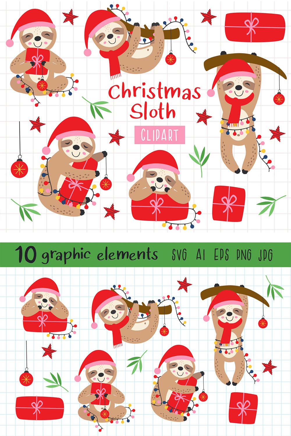 Sloth Christmas svg, Merry christmas svg, Animal clipart