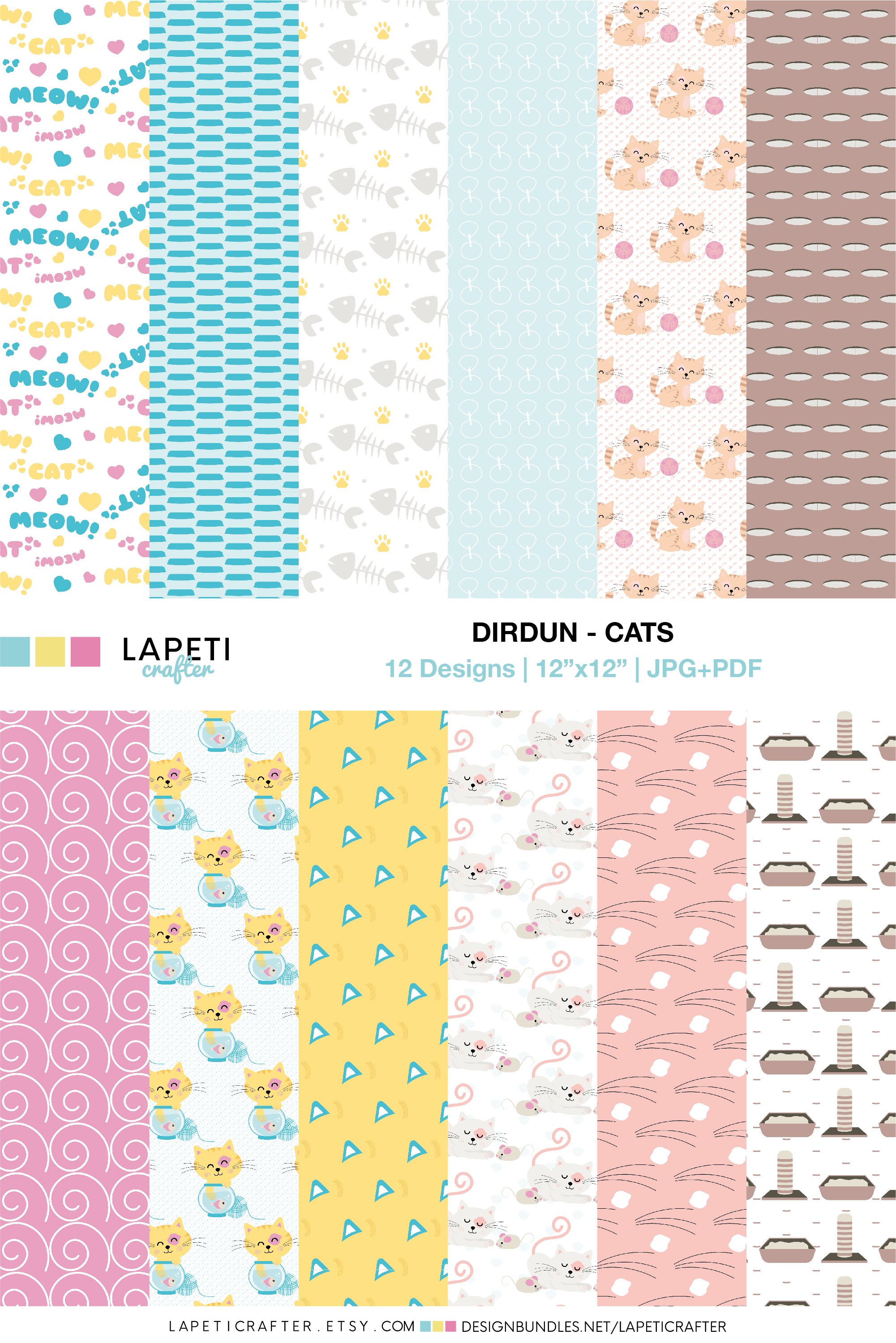 Cat digital scrapbooking paper for kids