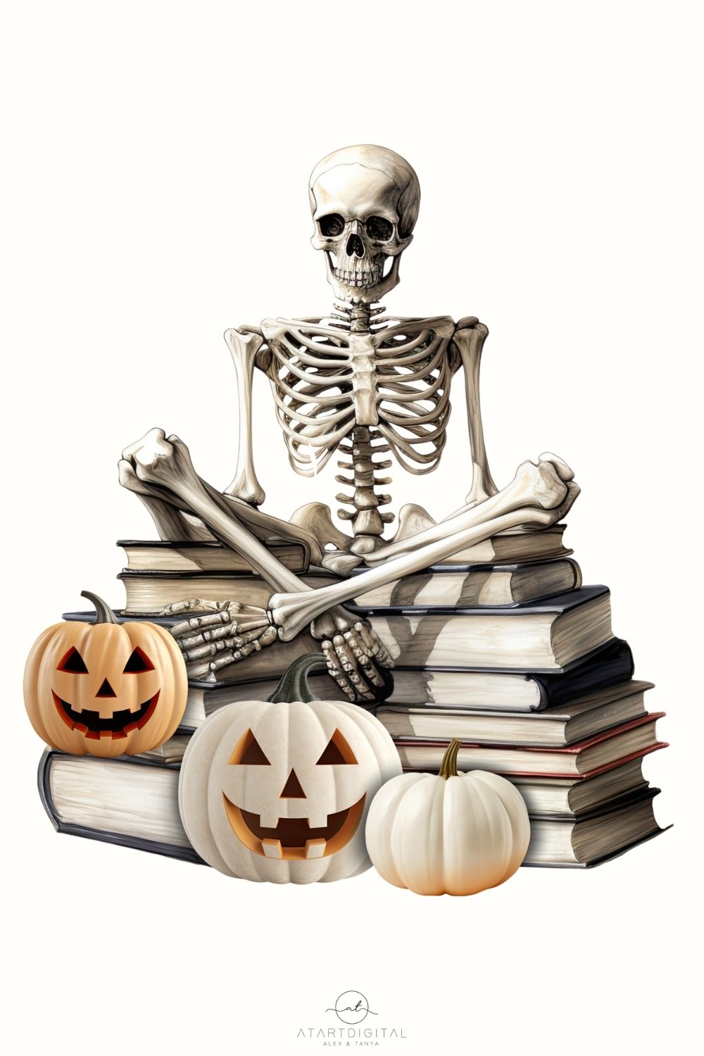 Skeleton With Book, Halloween Pumpkin Design