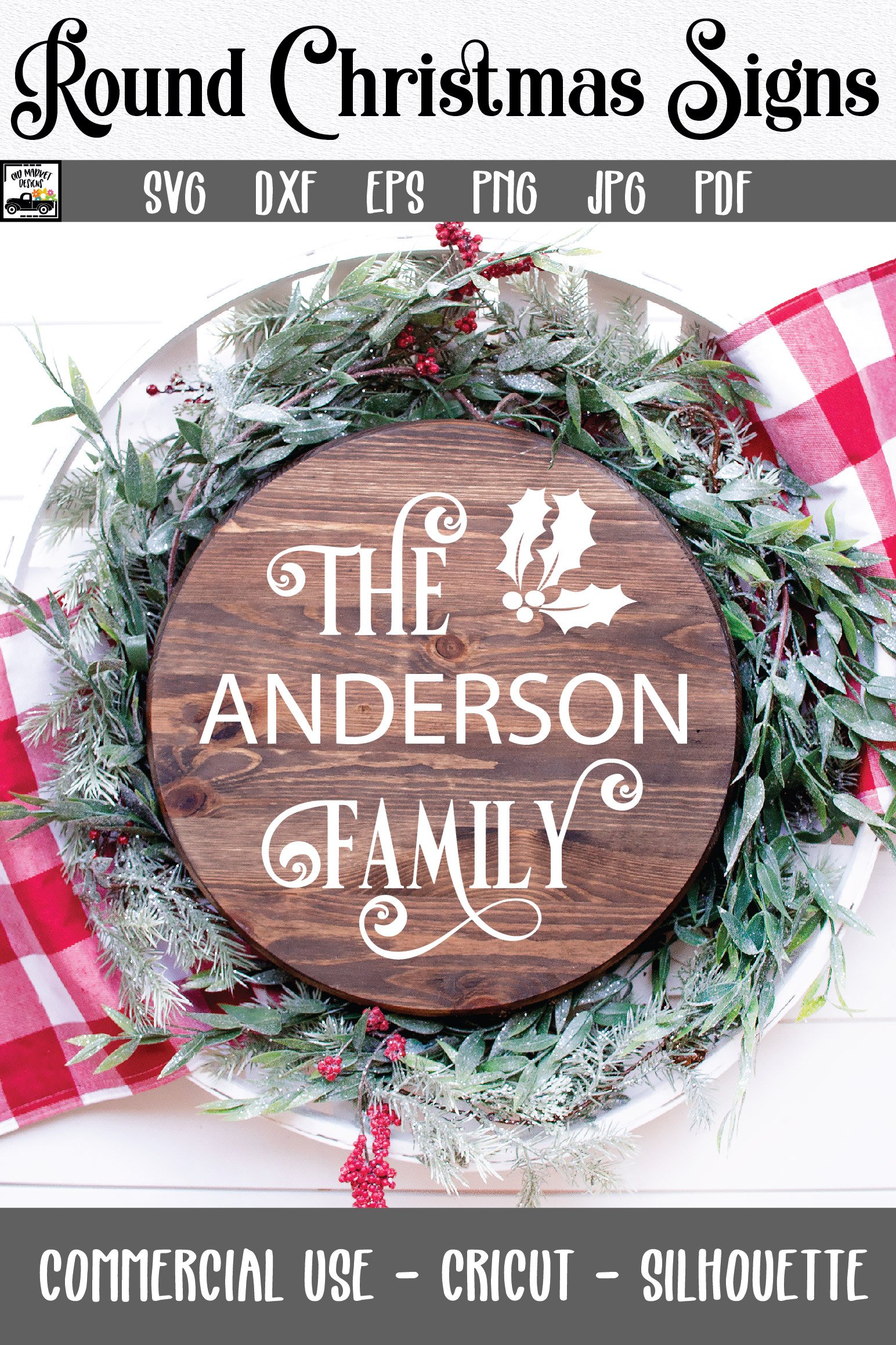 Christmas Family Name SVG File | Round Christmas Sign SVG