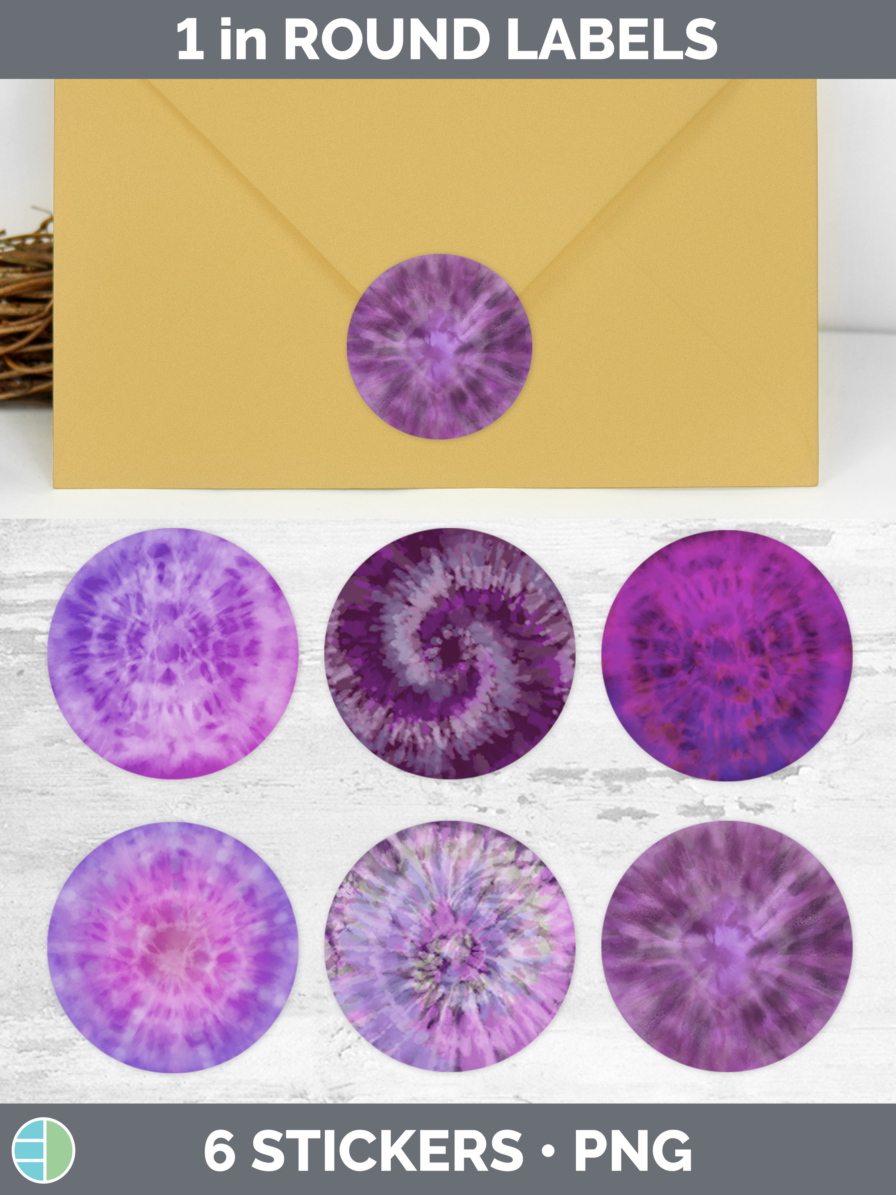 Purple Tie Dye Stickers | Sticker 1in Round Labels PNG Desig
