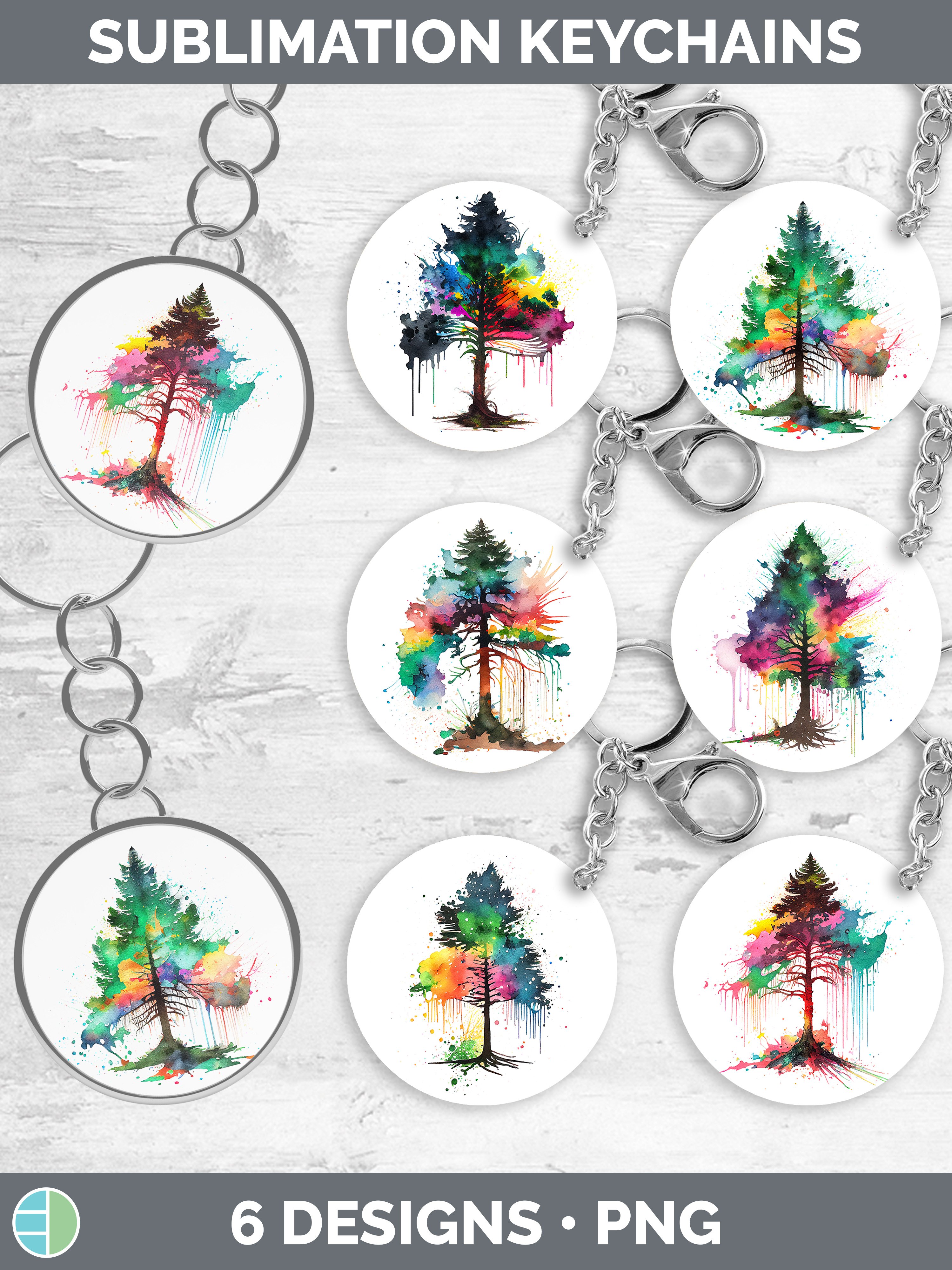 Rainbow Pine Trees Keychain | Sublimation Keyring Designs Bu