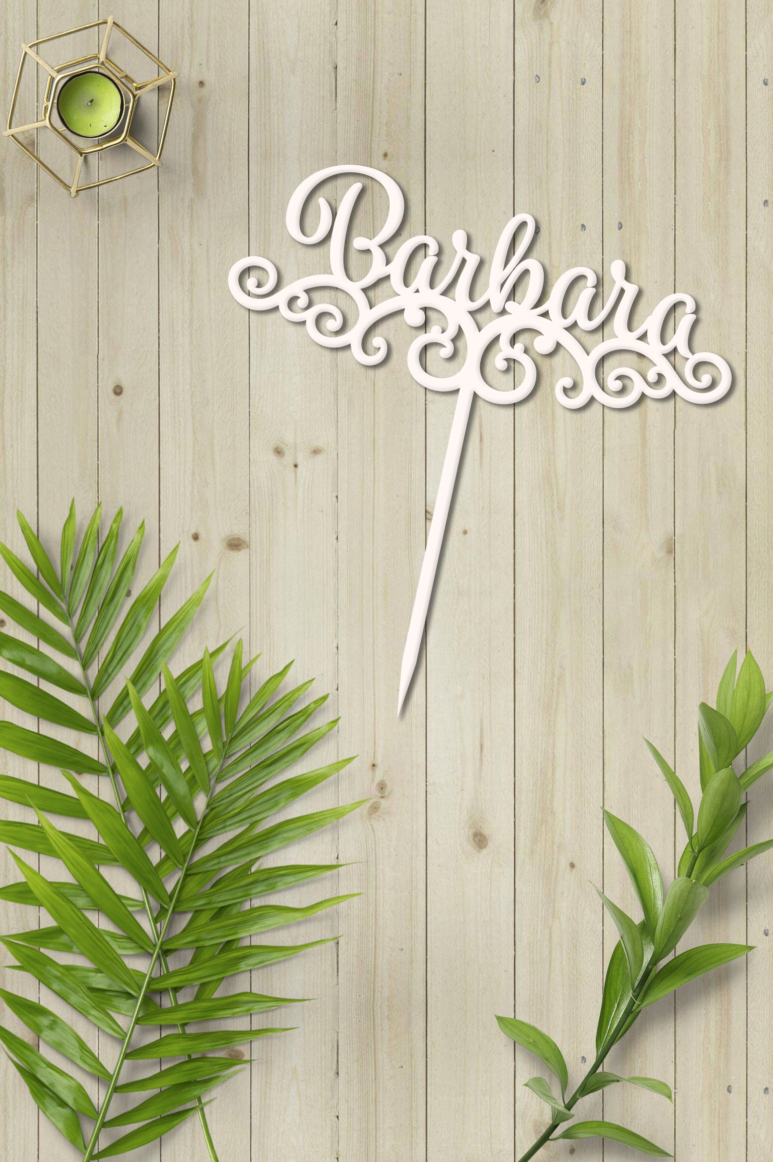 Barbara. Name topper for a birthday cake. Laser cutting.