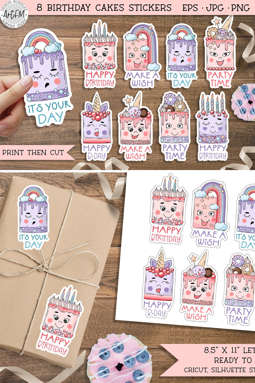 Birthday Printable Stickers | Kawaii Cakes Sticker Bundle