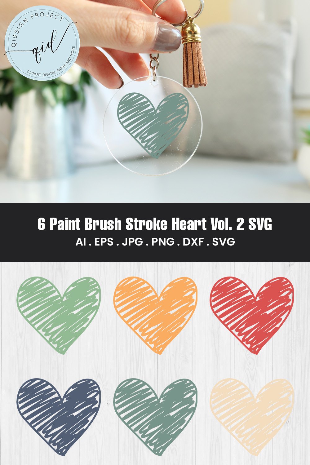 6 Paint Brush Stroke Heart Vol. 2 SVG | Keychain SVG