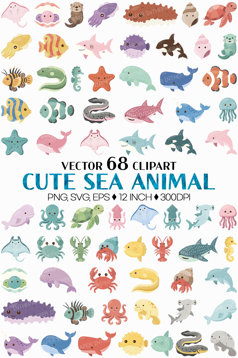 Cute Sea Animal | Clip art PNG Vector Ocean Turtle Whale eps