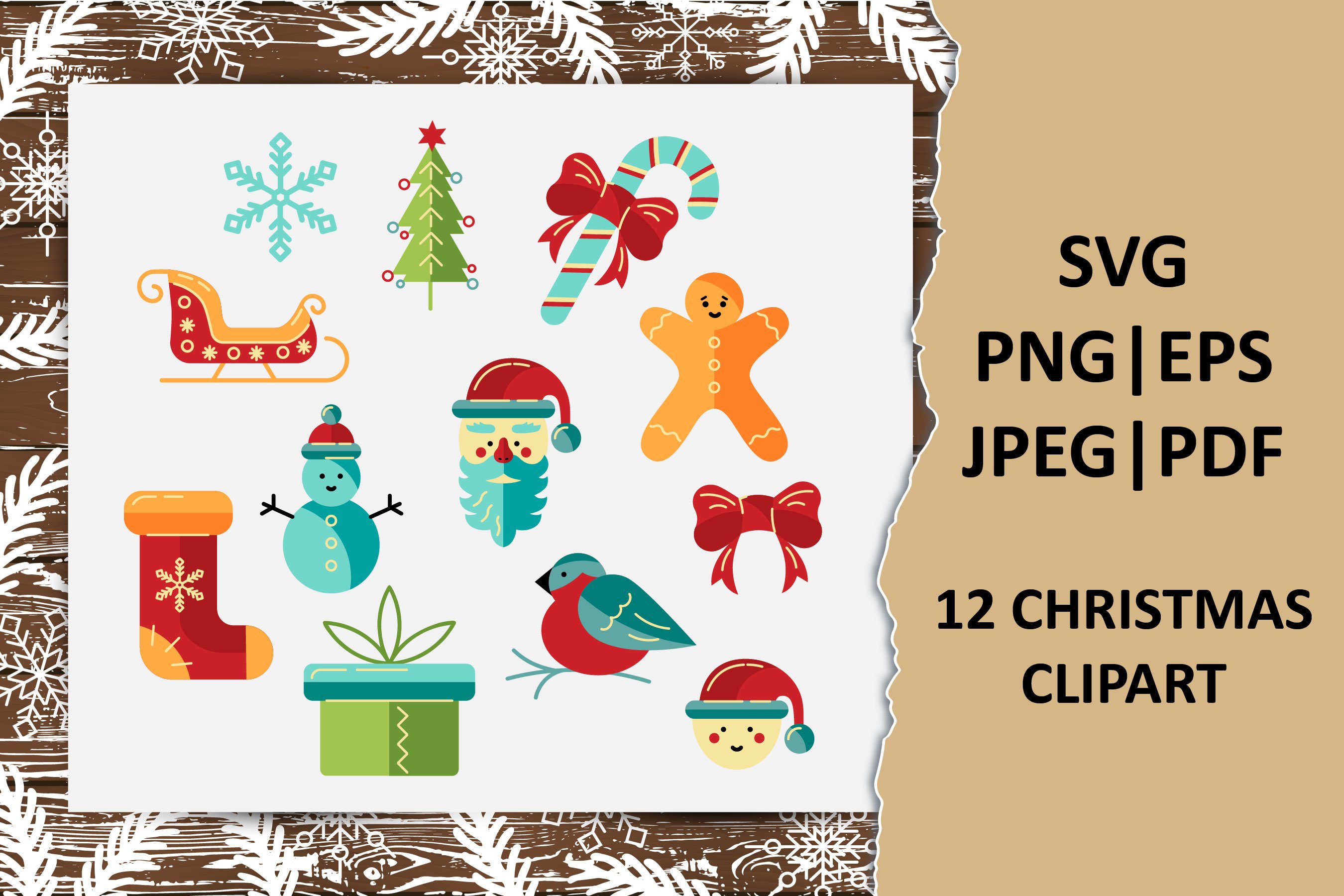 Christmas clipart bundle with Santa, Snowman, (917686)