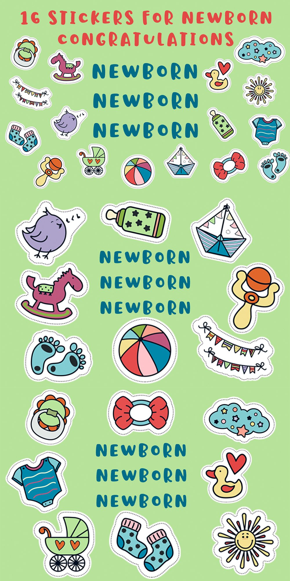 16 STICKERS FOR NEWBORN CONGRATULATIONS