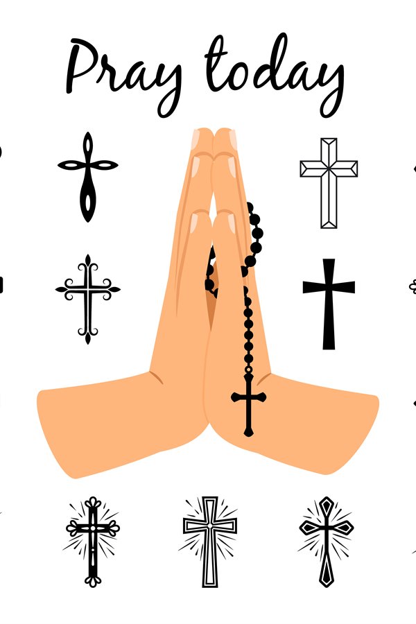 Catholic praying hands holding beads