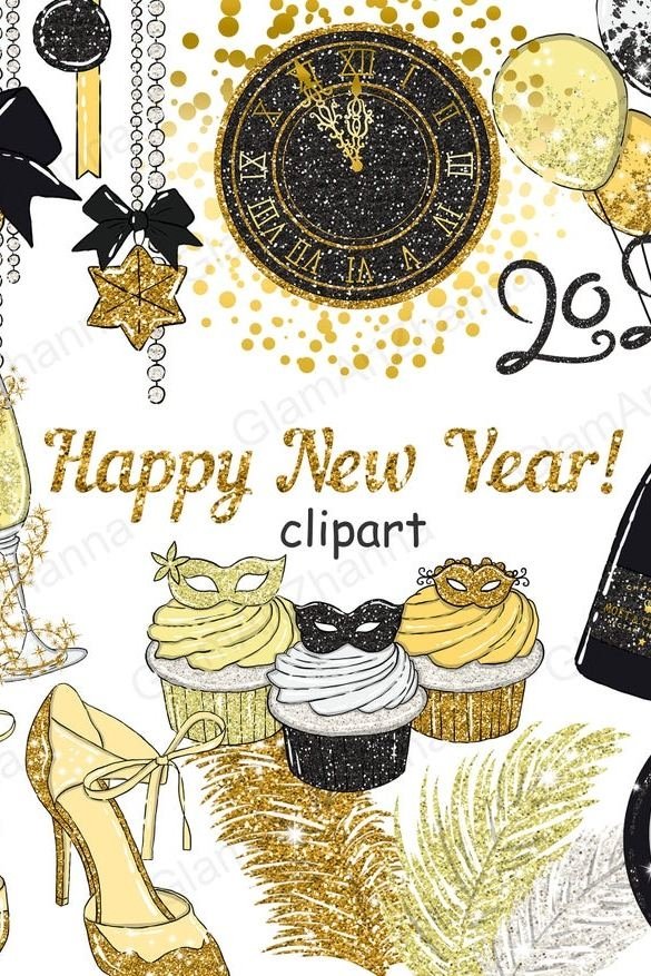 Happy New Year CLIPART Winter Gold Glitter (844002)