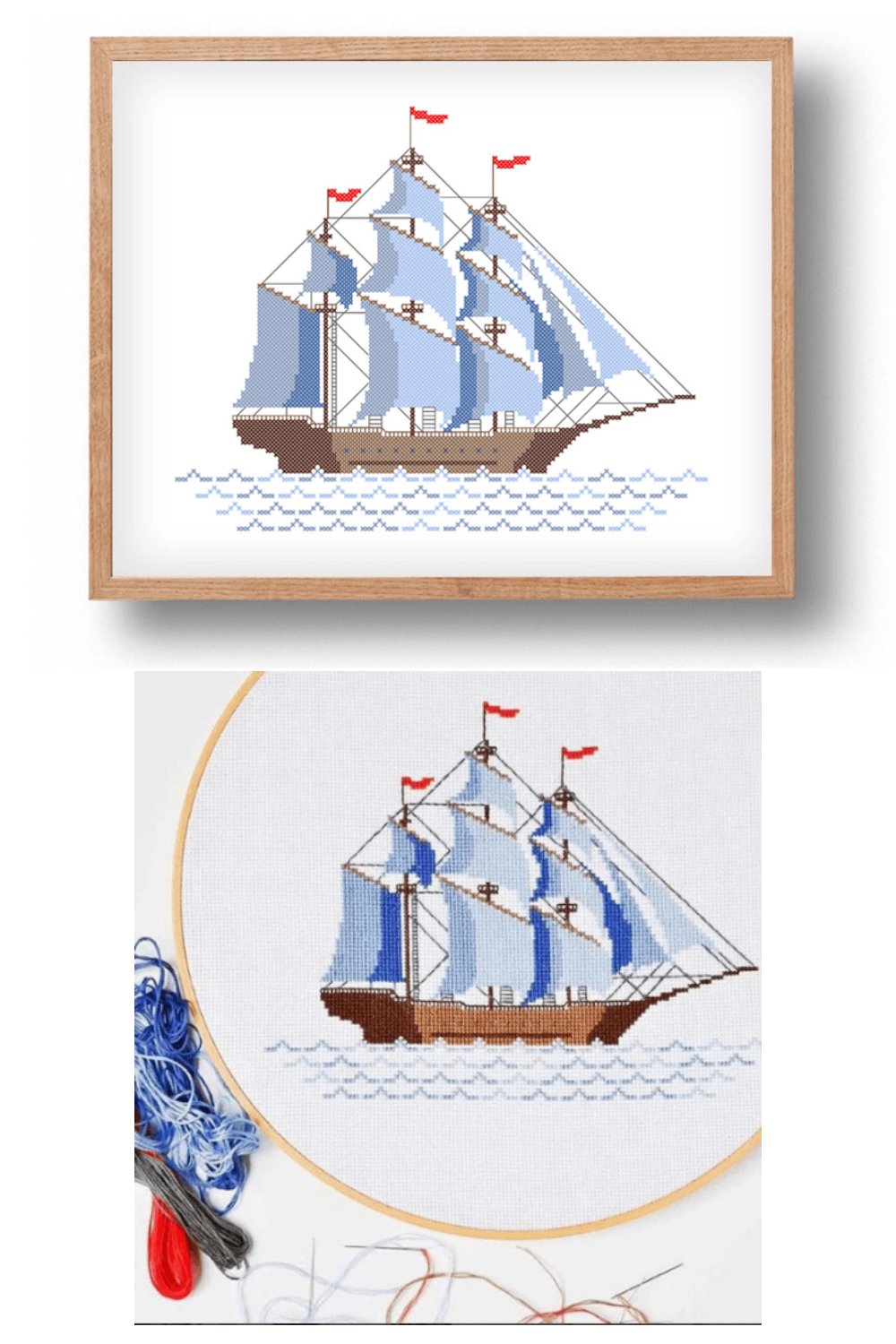 Ship Boat Cross stitch pattern Sea Nautical chart counted