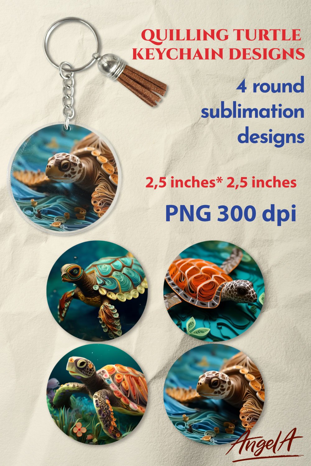 3d sea turtles sublimation PNG / Round keychain sublimation