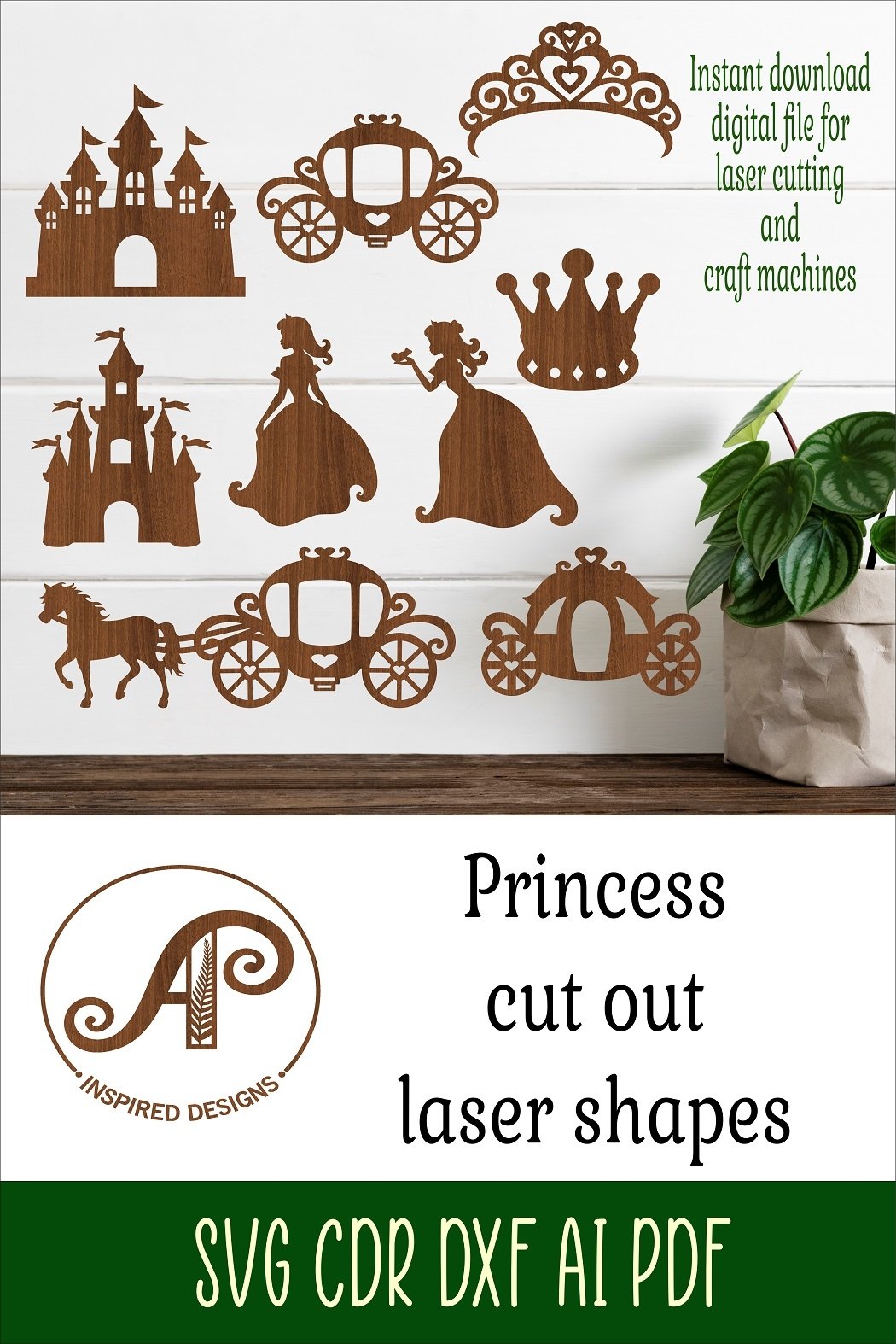 9 Princess theme cut out designs, laser cut file, shapes