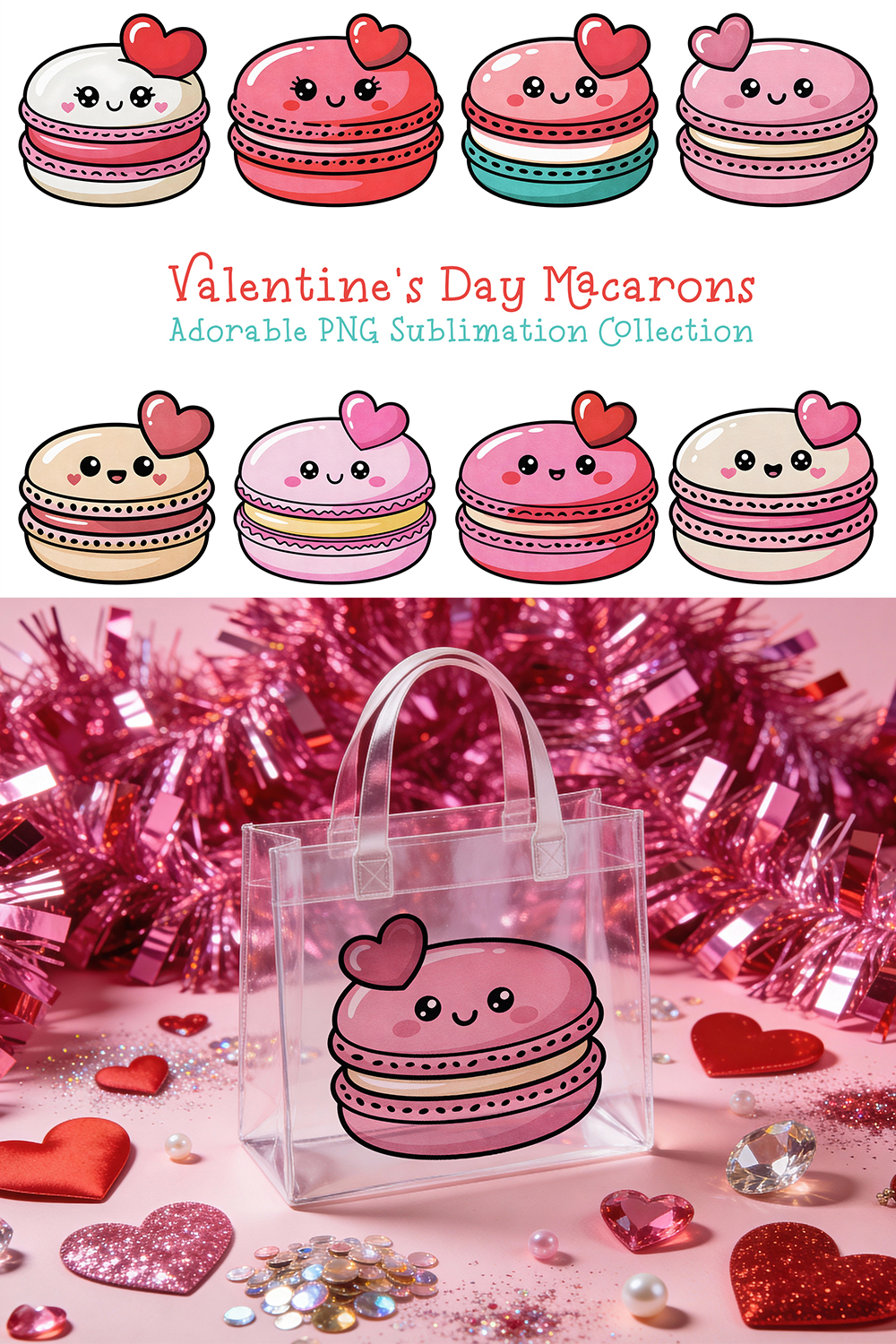 Valentine's Day Macaron PNG Sublimation Clipart bundle
