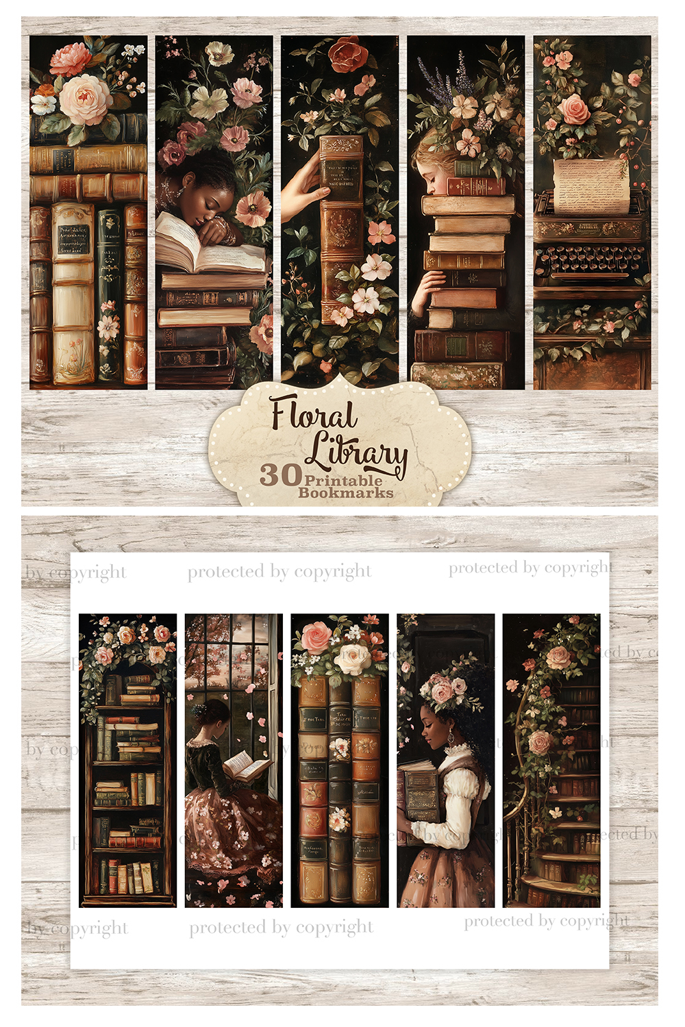Vintage Library Bookmarks | Victorian Woman With Books