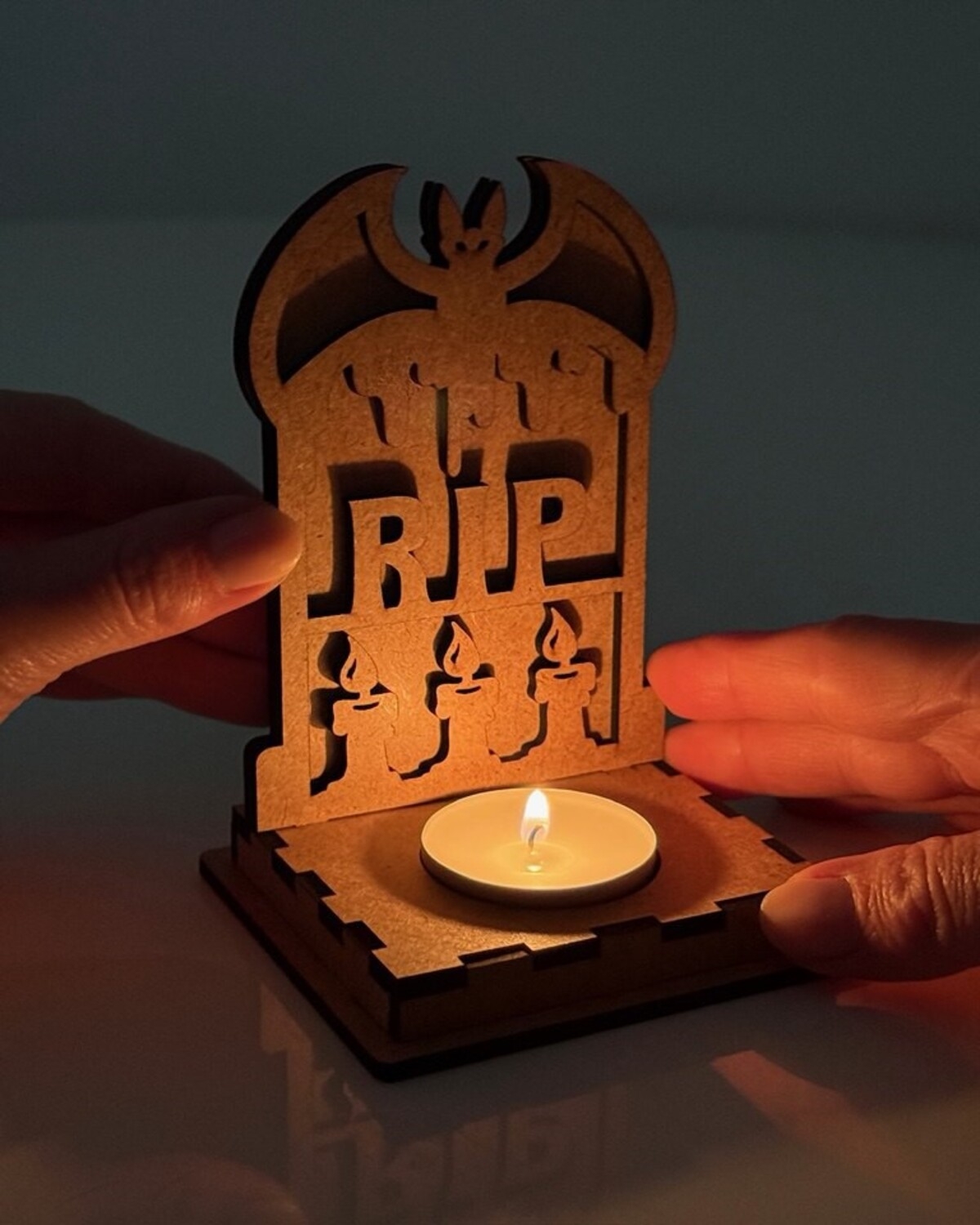 RIP Tombstone Candle Holder - Halloween Tea Light Lantern