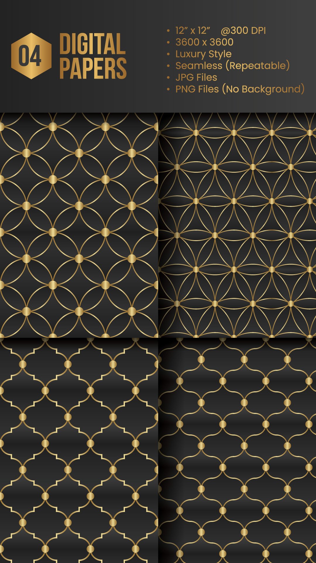 4 Luxury Digital Papers with Seamless Geometric Patterns