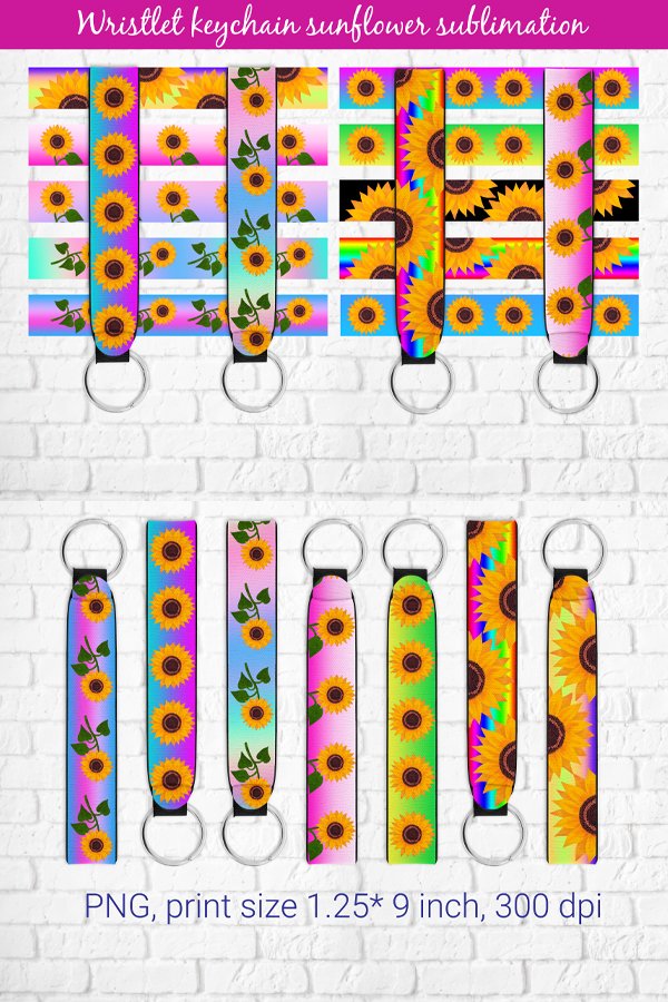Wristlet keychain sunflower sublimation, key fob wristlet