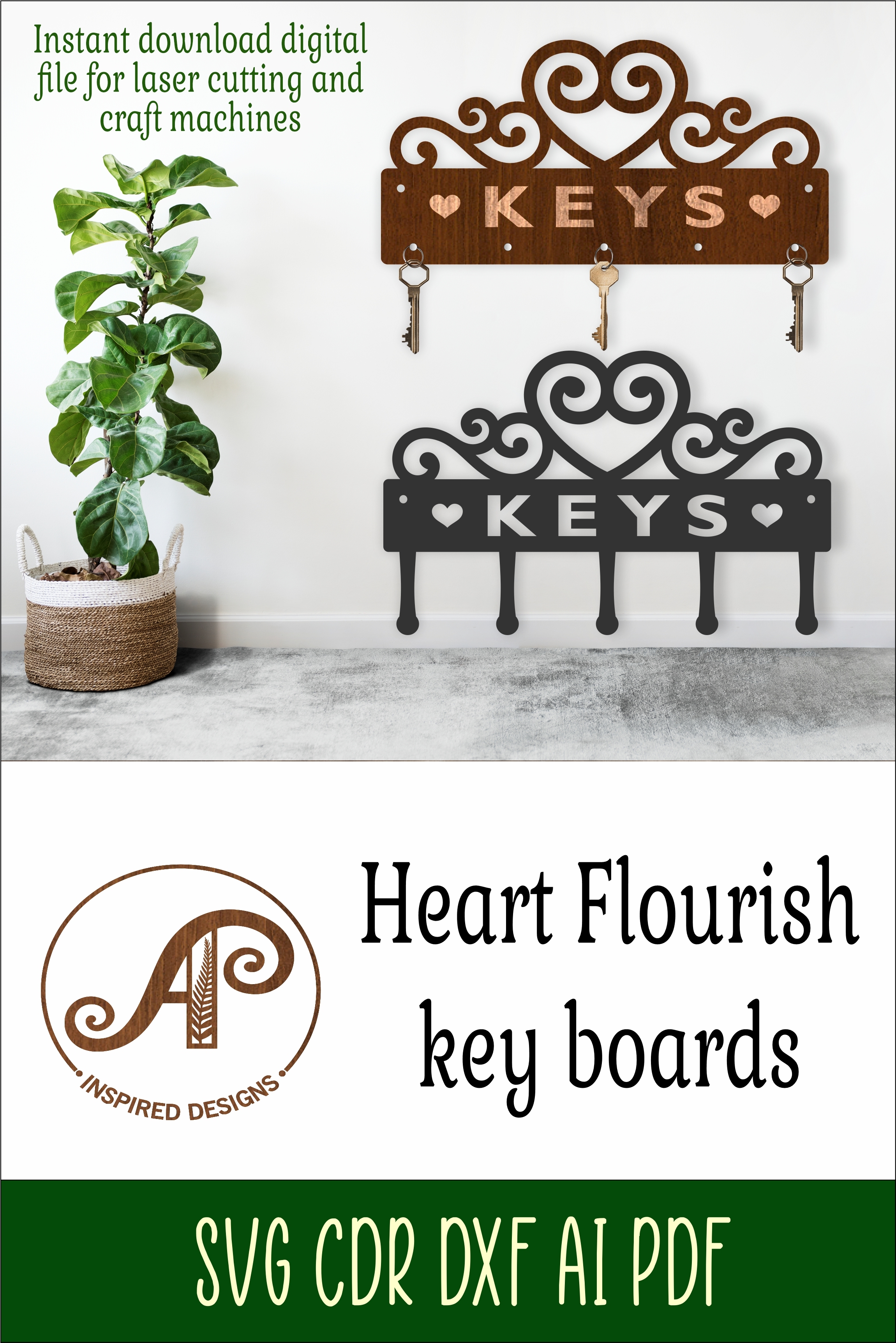 Heart flourish home Key holder designs for wood (5389790)