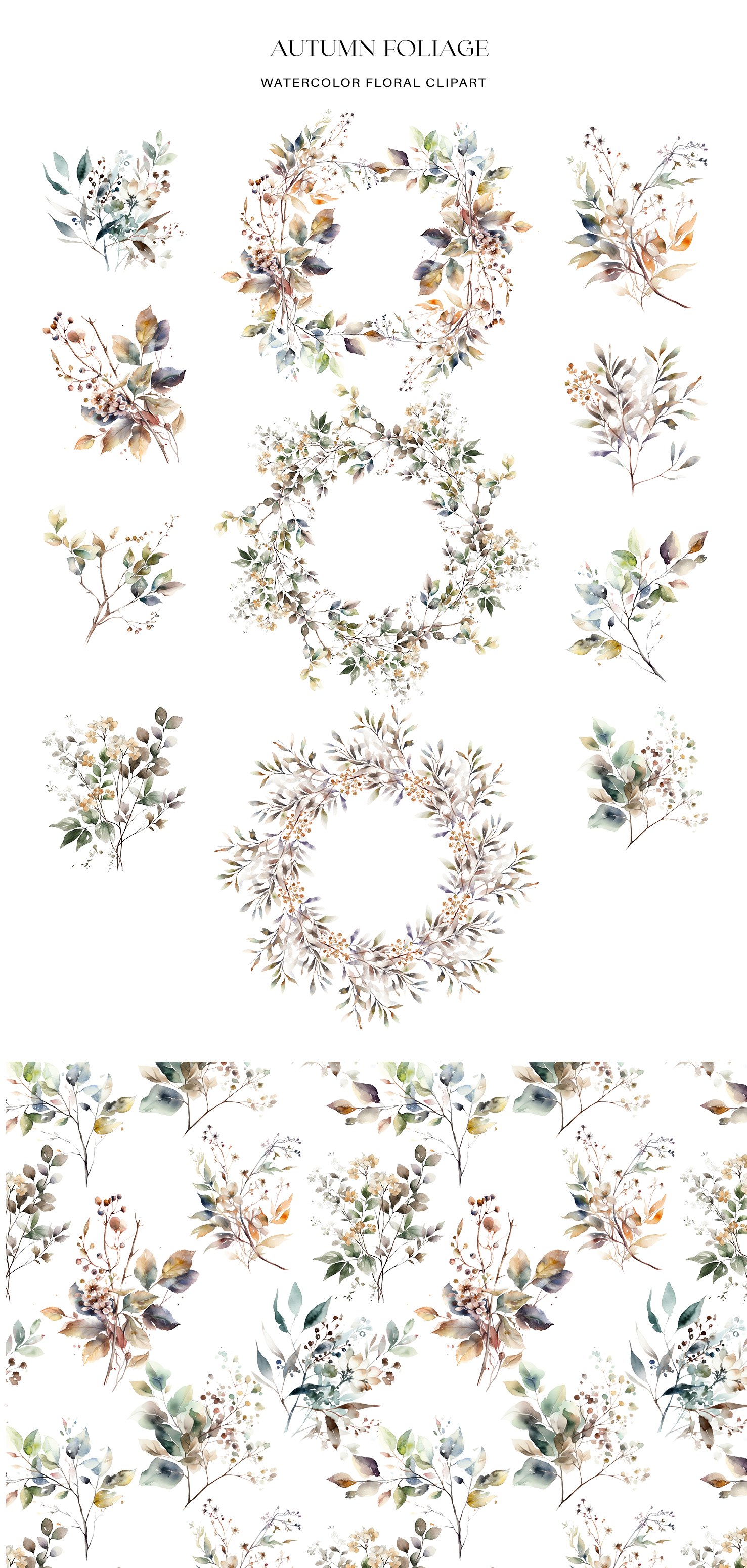 Watercolor Fall Foliage Clipart Set