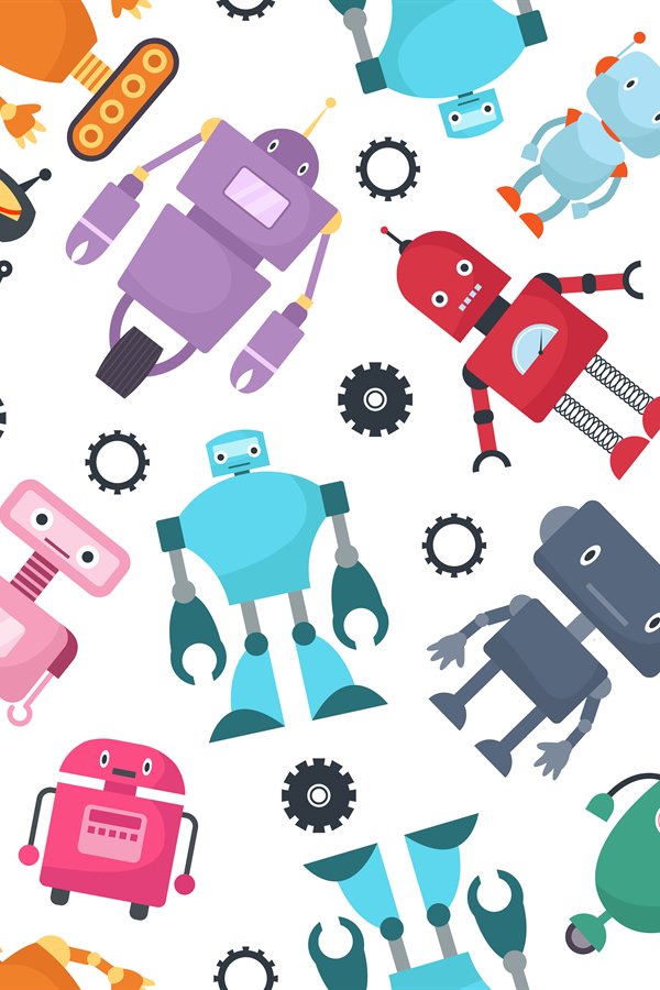Cute robots futuristic kids vector seamless pattern