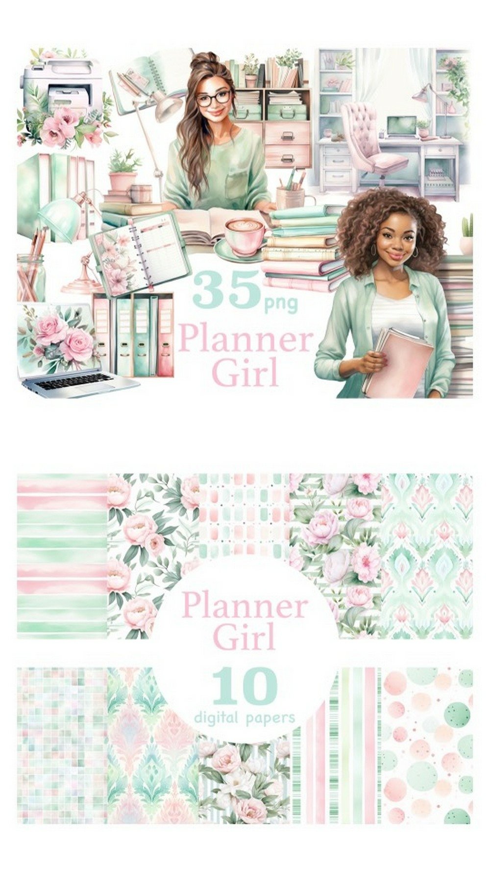 Planner Girl Digital Papers | Pastel Color Pattern Bundle