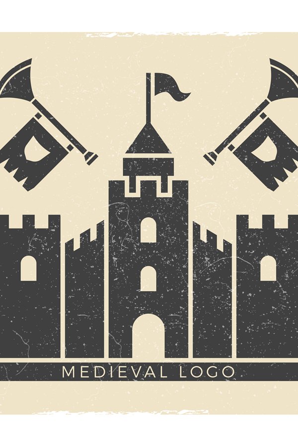 Grunge medieval castle logo vector design