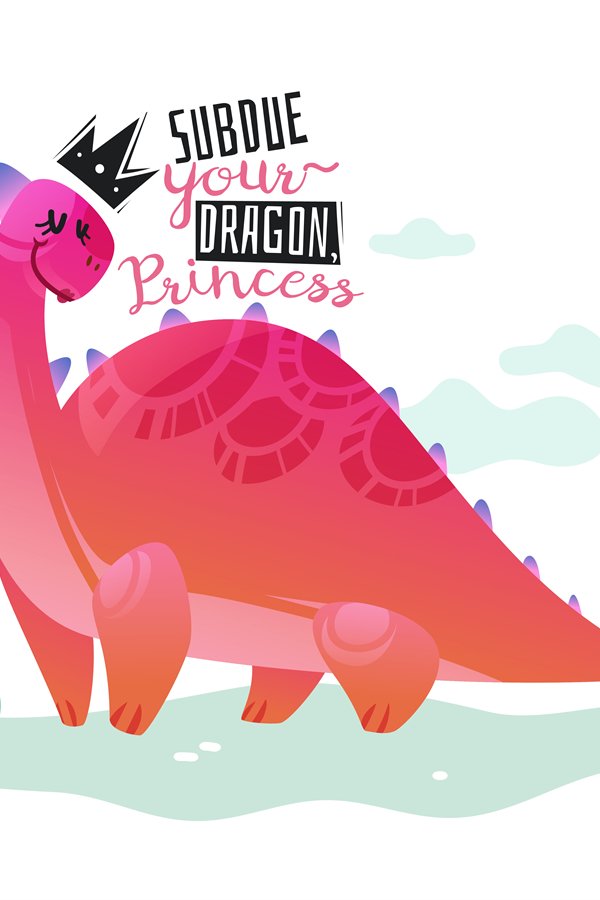 Dinosaur princess poster. Cute dino girl print t-shirt text